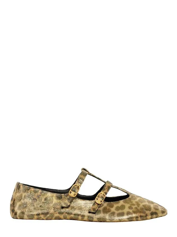 Celine Les Ballerines Babies Leopard Print Laminated Fabric Flats - Green