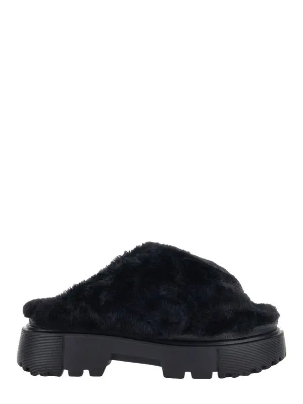 Hogan Open Toe Slip-on Sandals With Criss-cross Straps And Lug Sole - Black