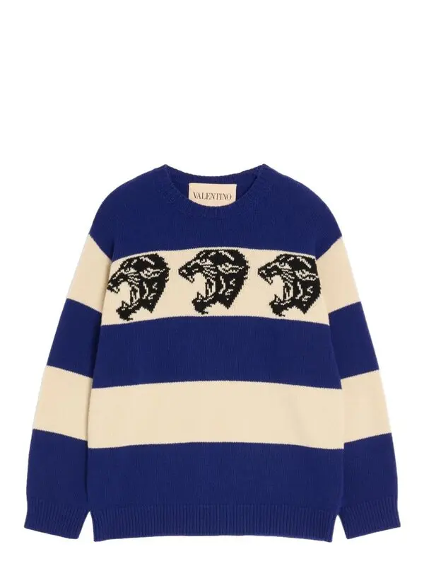 Valentino Garavani Panther Patterned Knit Jumper - Blue/camouflage/beige
