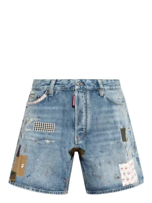 Dsquared2 Patchwork Distressed Denim Shorts - Blue