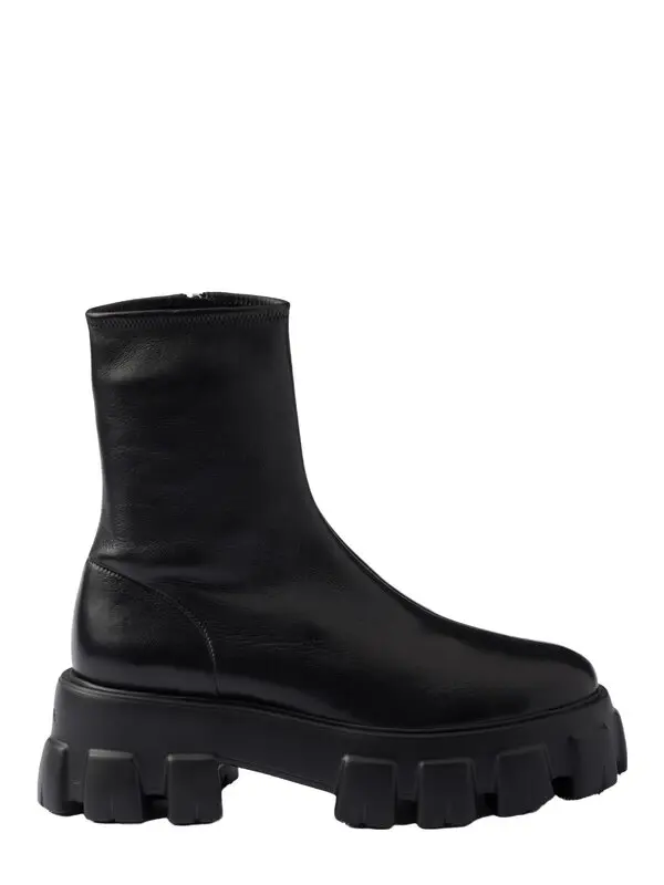 Prada Round-toe Zip-up Boots - Black