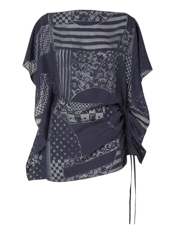 Fendi Boat Neck Asymmetrical Patchwork Top - Blue