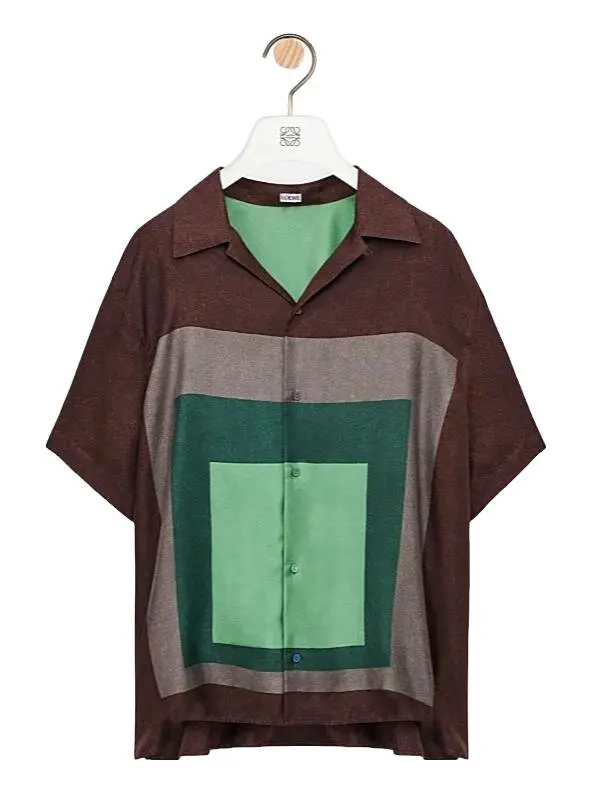 Loewe Anagram Embroidered Short Sleeved Shirt - Brown/green/multicolor