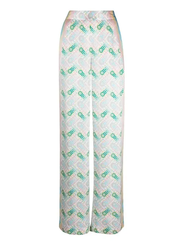 Casablanca Ping Pong Print Straight Leg Trousers - White