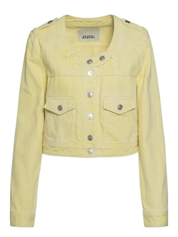 Isabel Marant Étoile Cropped Denim Jacket With Logo Detail - Nude