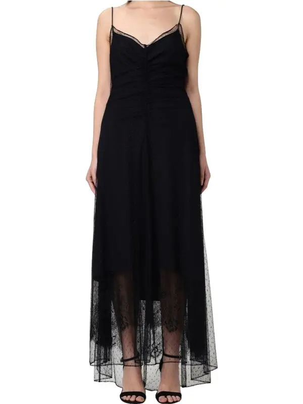 TWINSET Long-sleeved Chiffon Lace Dress - Black