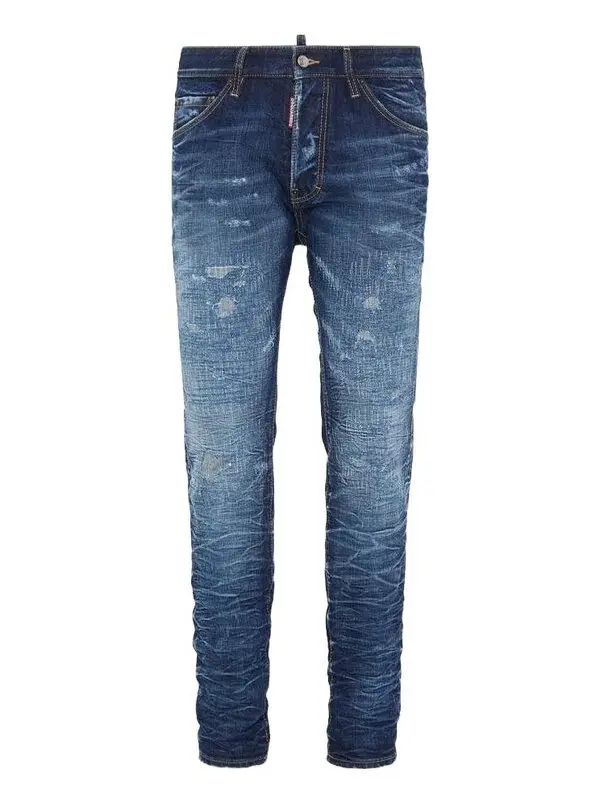 Dsquared2 Slim Fit Straight Leg Jeans With Distressed Finish - Blue