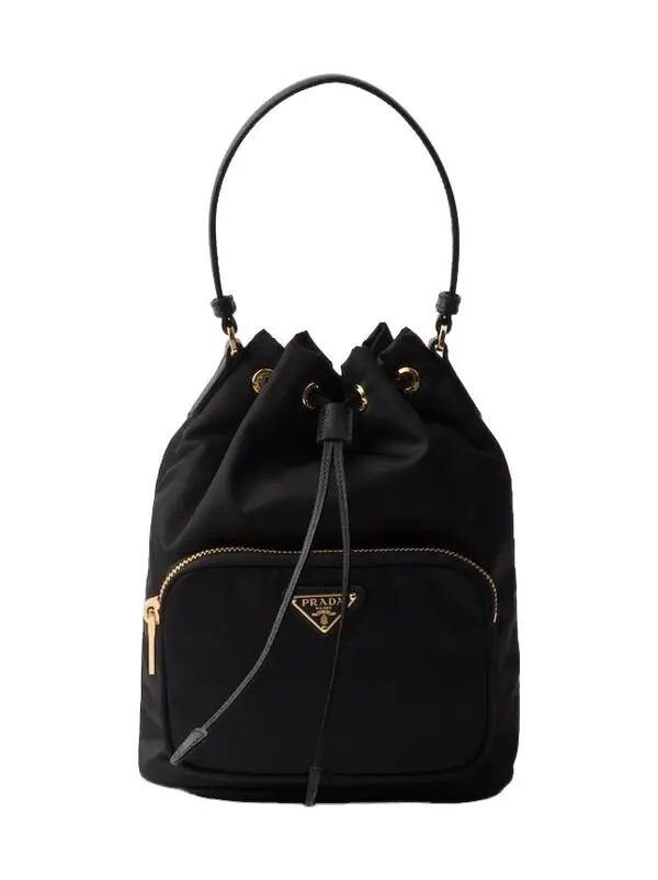 Prada Re-nylon Triangle-logo Drawstring Bucket Bag - Black