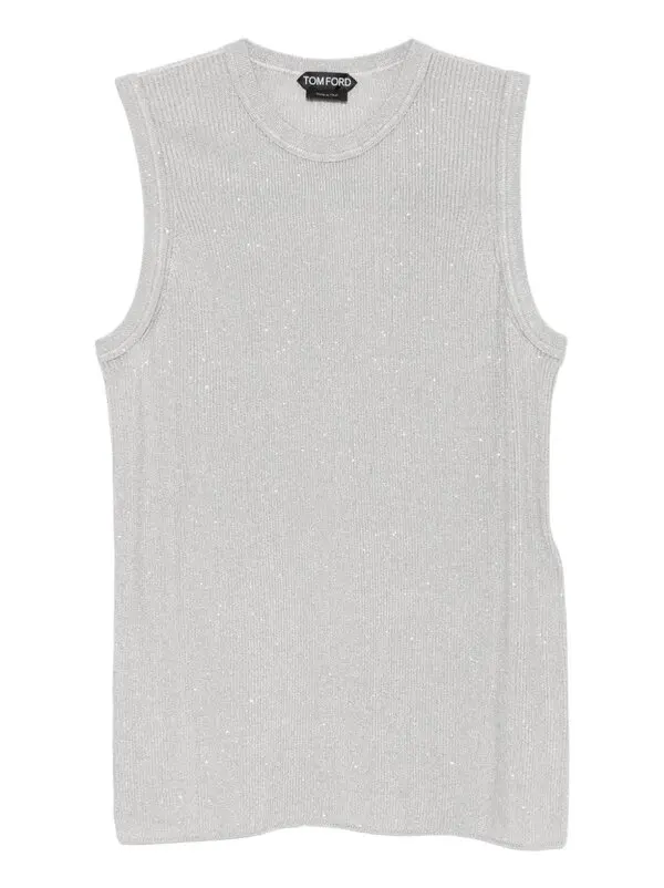 TOM FORD Sequin-embellished Ribbed Tank Top - Light Grey
