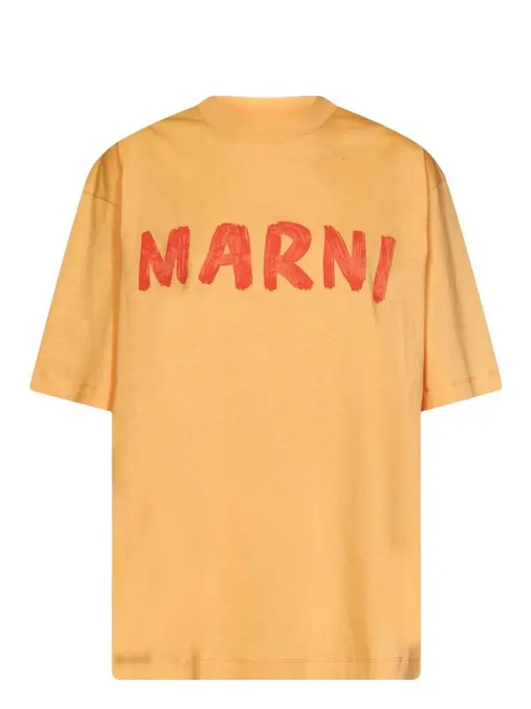 Marni Logo Print Cotton T-shirt - Yellow