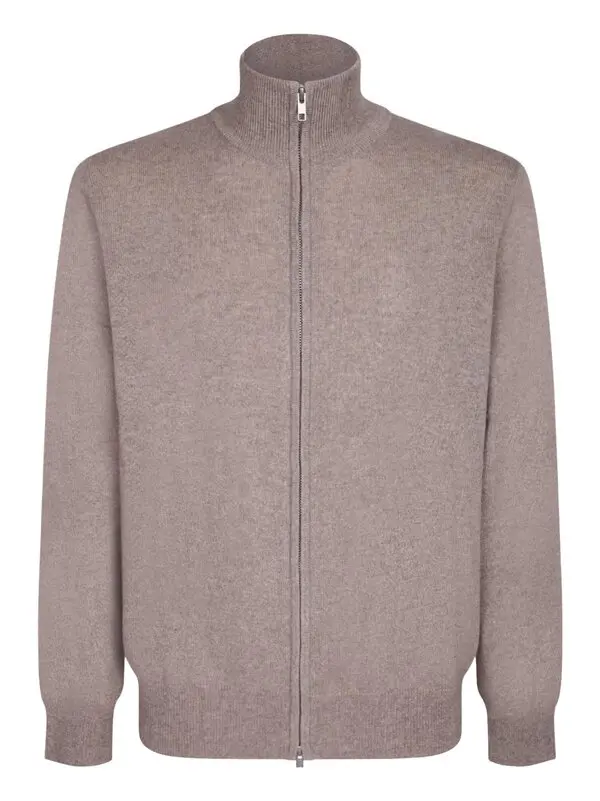 Soft Goat High-neck Zip-up Cardigan - Beige