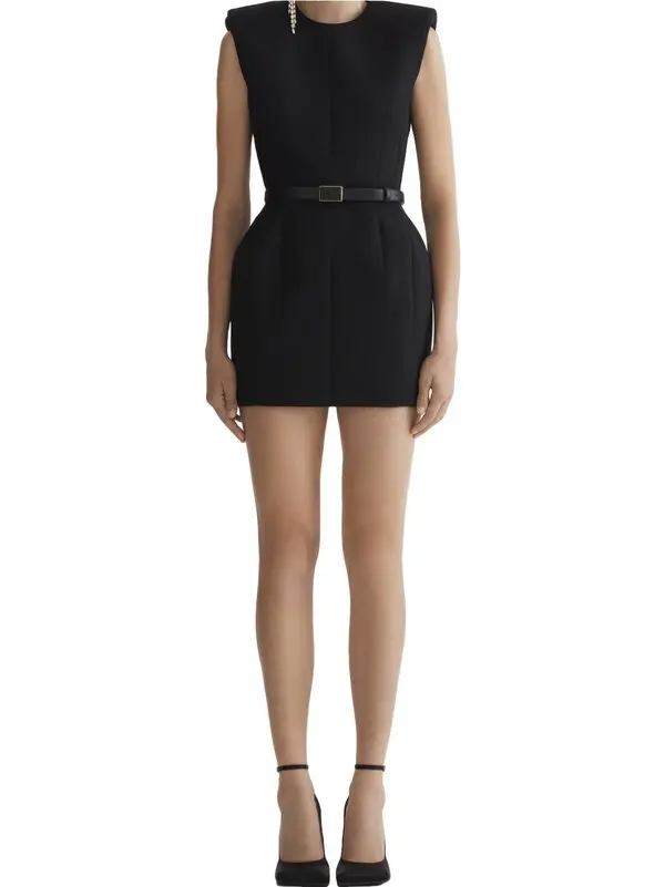 MUGLER Padded Shoulder Mini Dress - Black