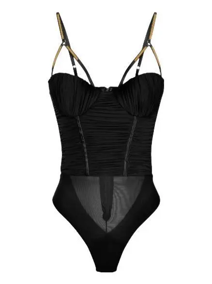 Elisabetta Franchi Embellished Strap Bodysuit - Black
