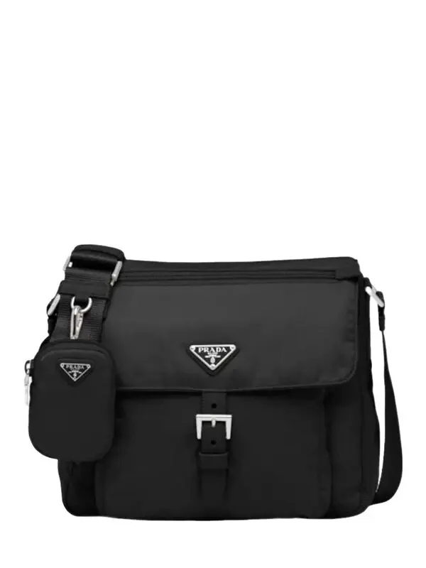 Prada Logo Plaque Zipped Shoulder Bag - Black
