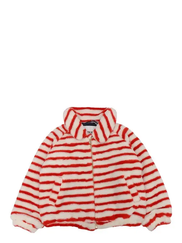 MINI RODINI Striped Faux Fur Zip-up Jacket - Nude