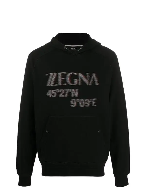 Zegna Logo Printed Hooded Sweater - Black