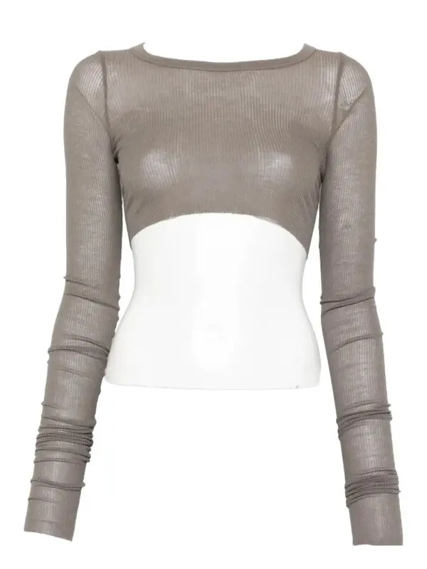 Rick Owens Cropped Long Sleeve T-shirt - Gray