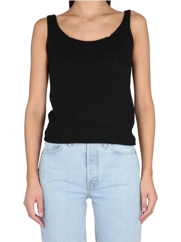 Aspesi Scoop Neck Ribbed Knit Sleeveless Top - Black
