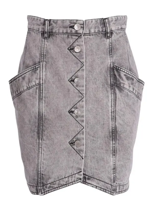 Isabel Marant Étoile High-waisted Denim Skirt With Contrast Stitching - Gray