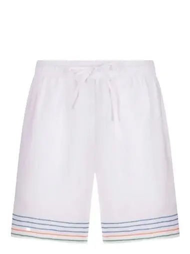 Casablanca Mid-rise Striped Embroidered Shorts - White