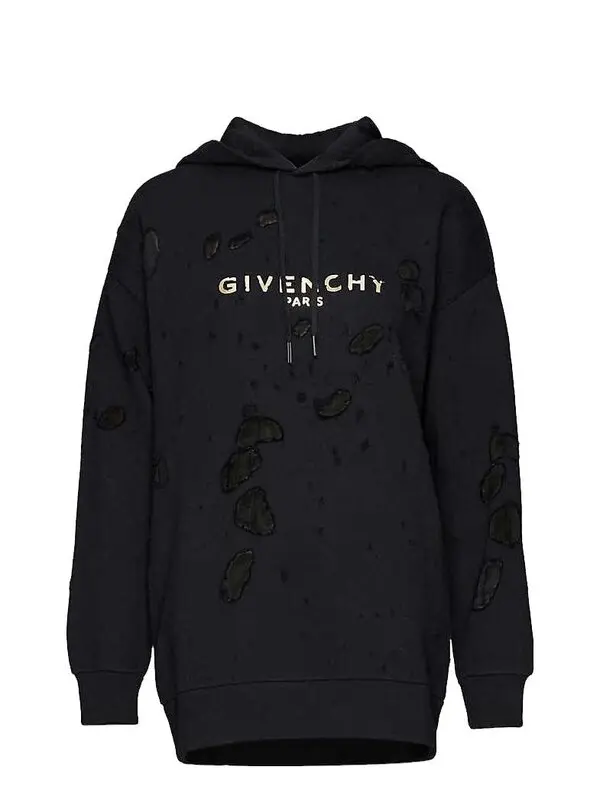 Givenchy Distressed Logo-print Cotton Hoodie - Black