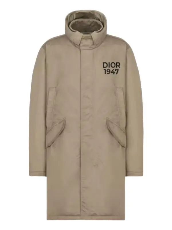 Dior High Neck Long-sleeved Coat With Embroidered Detailing - Nude