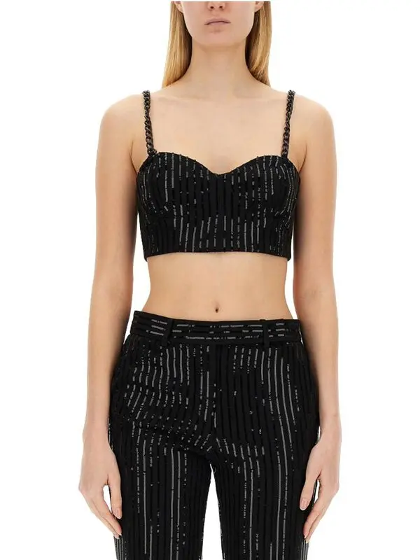 Michael Kors Crepe Pinstripe Cropped Vest - Black