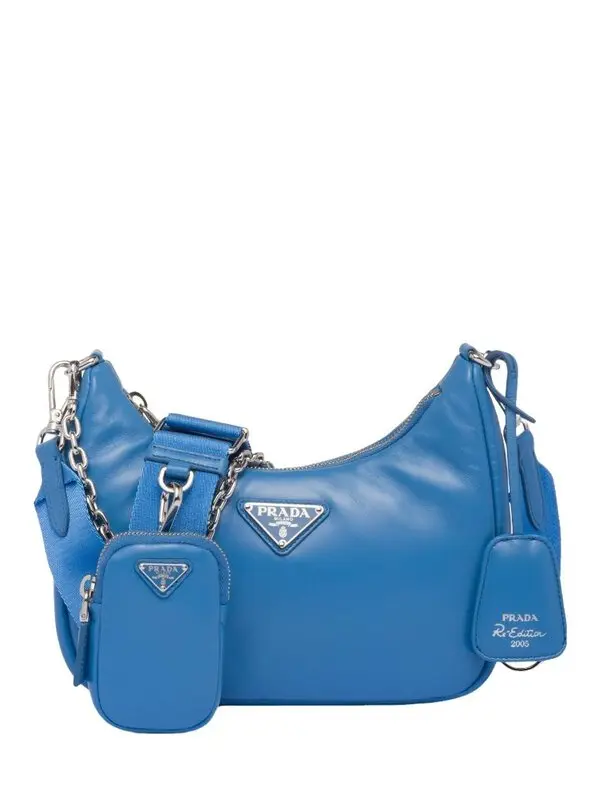 Prada Logo Plaque Chain Shoulder Bag - Light Blue