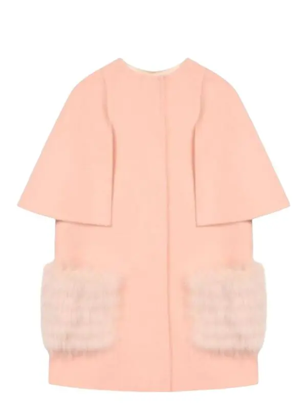 Fendi Short Sleeves Round Neck Coat With Fur Pockets - Pink