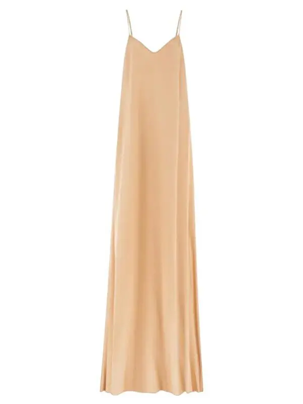 FERRAGAMO V-neck Maxi Dress In Flowing Satin - Nude