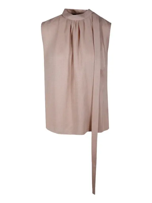 Givenchy Sleeveless Draped High Collar Top With Ribbon Detail - Nude