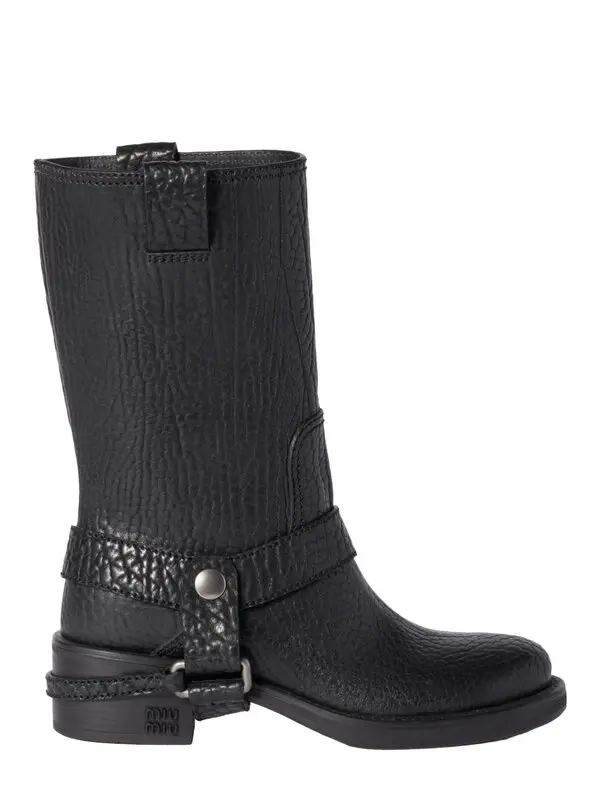 Miu Miu Moto Round-toe Boots With Buckle Detailing - Black
