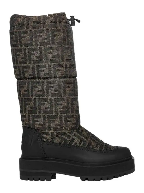 Fendi Signature Monogram Padded Boots - Black