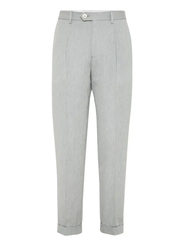 Brunello Cucinelli Pressed Crease Tapered Leg Trousers - Gray