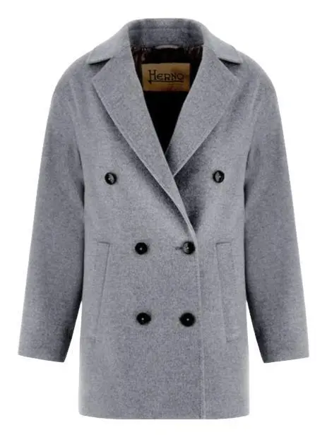 Herno Double-breasted Coat With Notched Lapel And Quilted Lining - Light Gray