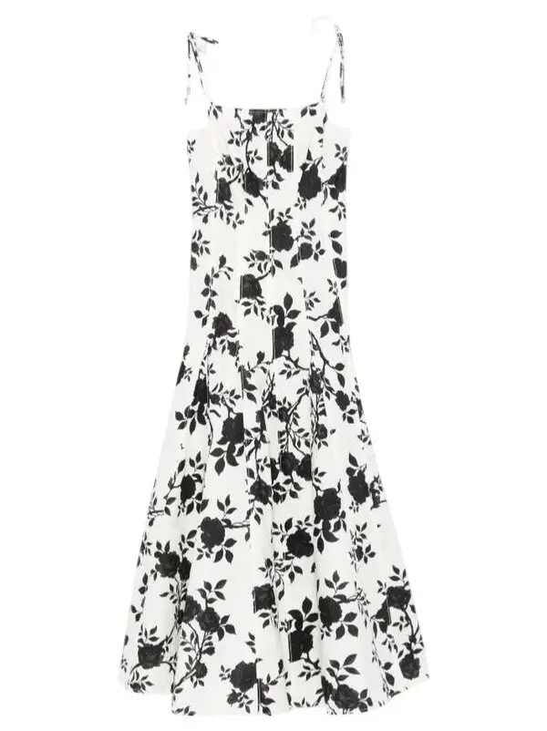 SELF-PORTRAIT Floral Printed Midi Dress - White