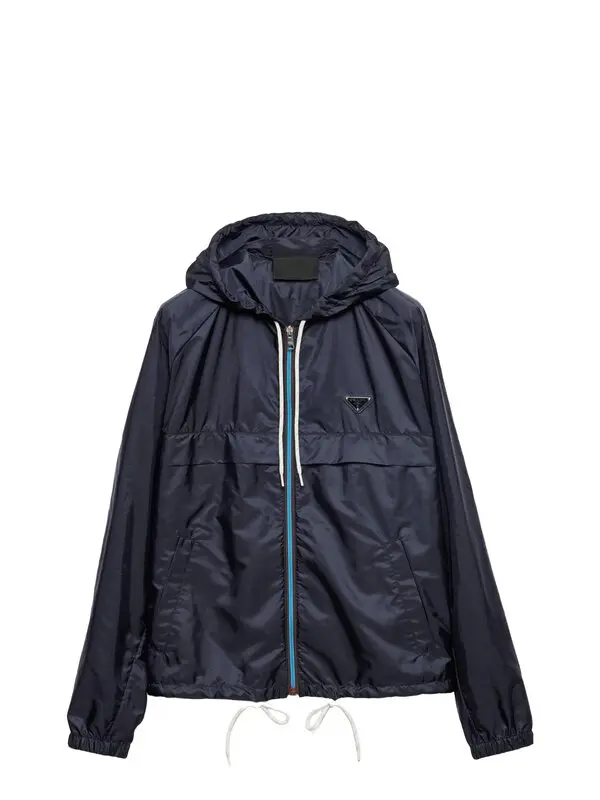 Prada Logo Plaque Zip-up Hooded Jacket - Blue