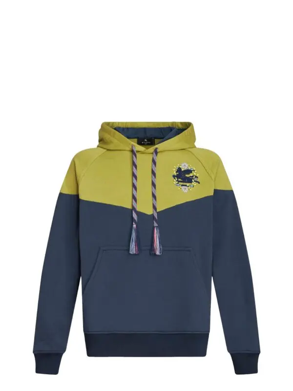 Etro Pegaso Embroidered Two-tone Drawstring Hoodie - Blue