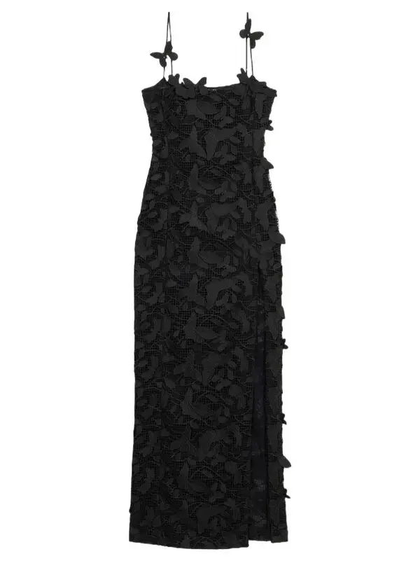 Blumarine Spaghetti Strap Butterfly Embellished Gown - Black