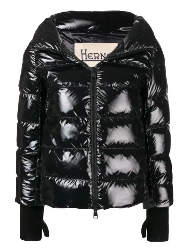 Herno Glove Detailed Down Jacket With Logo - Black