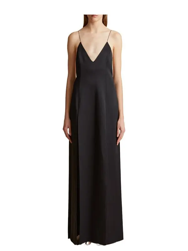 Khaite The Nonya V-neck Sleeveless Maxi Dress - Black