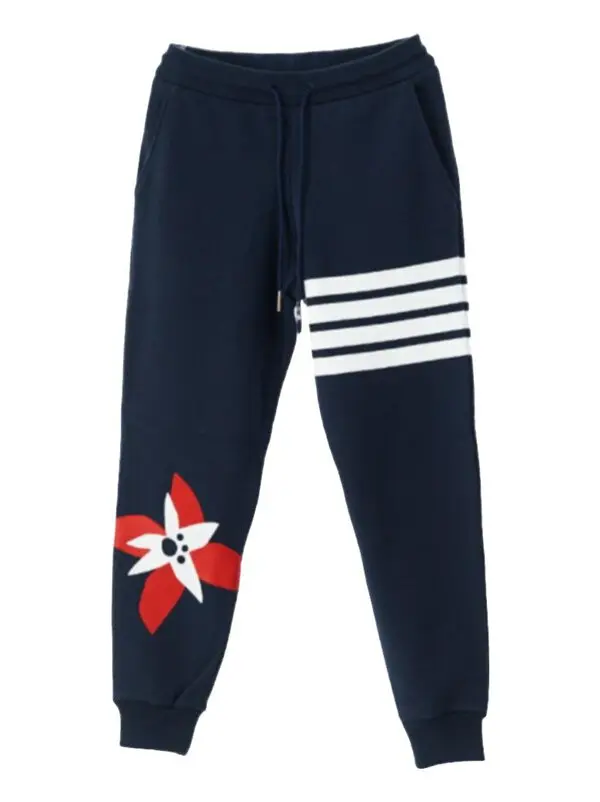 Thom Browne Four-stripe Printed Casual Pants - Navy Blue