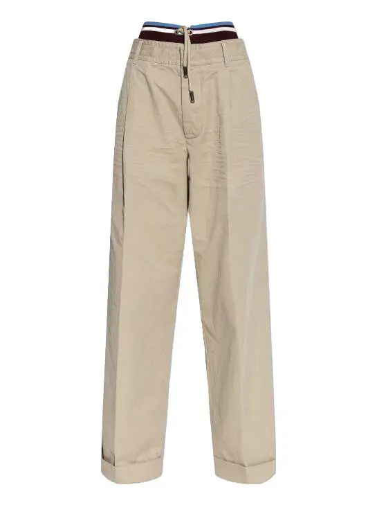 Dsquared2 Loose Fit Drawstring Trousers With Elasticated Waistband And Cuffed Hem - Nude