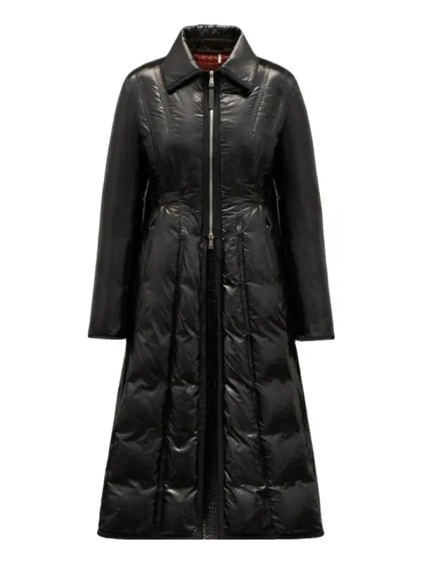 Moncler Long Down Jacket With Zippered Front And Classic Collar - Black