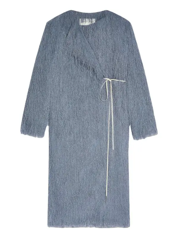 Dries Van Noten Long Sleeve Coat With Lace-up Detail - Blue-gray