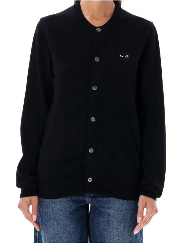 Play Comme Des Garcon Comme Des Garçons Play Crewneck Cardigan With Heart Patch - Black