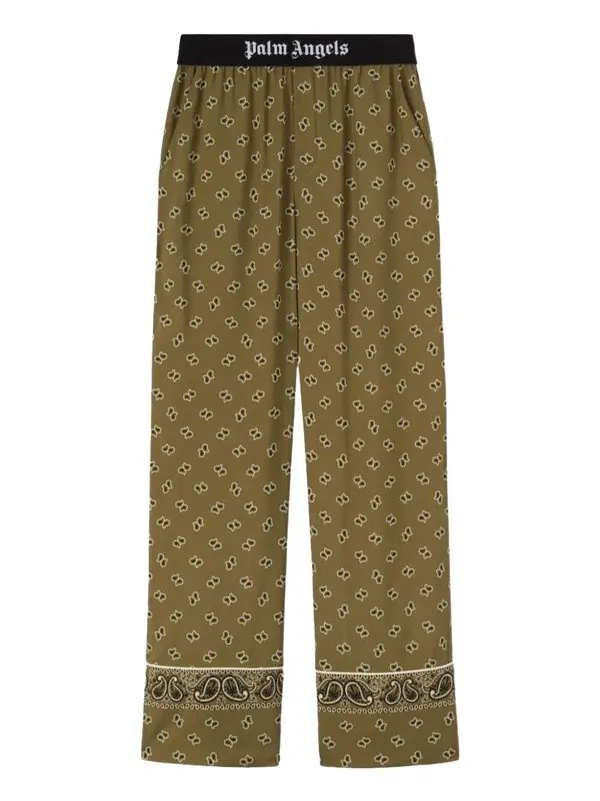 Palm Angels Paisley Print Trousers With Contrast Piping - Green