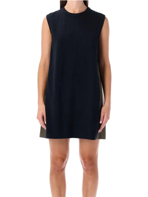 Sacai Sleeveless Crewneck Dress With Pleated Back - Black