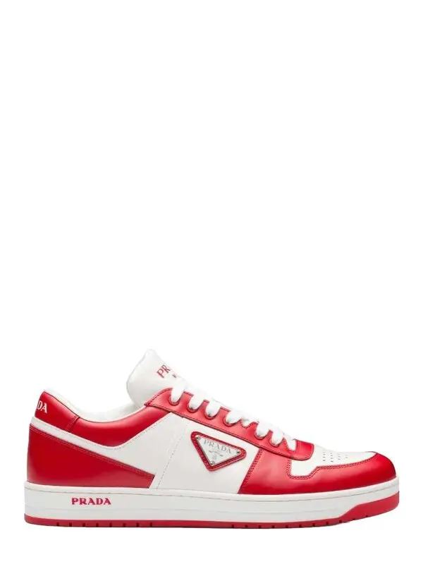Prada Downtown Leather Sneakers - White/painted Red
