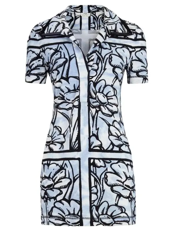 Fendi Short Sleeve Printed Dress - White